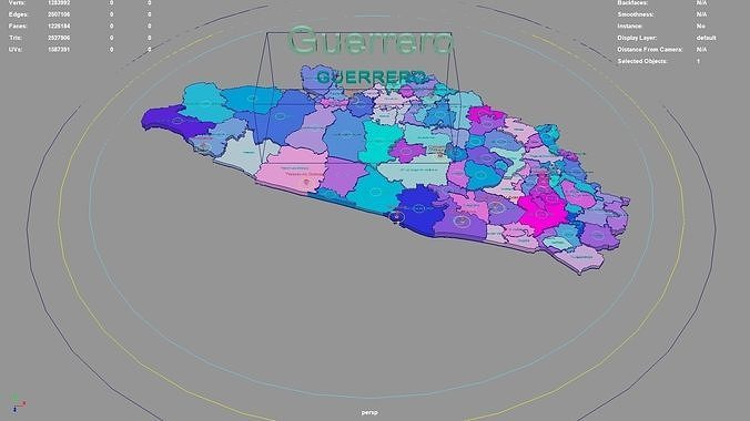 Guerrero Mexico map region geography political geographic 3D model ...