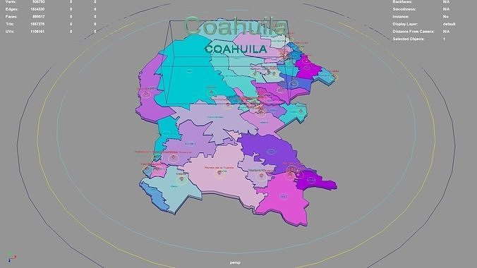 Coahuila Mexico map region geography political geographic 3D model ...