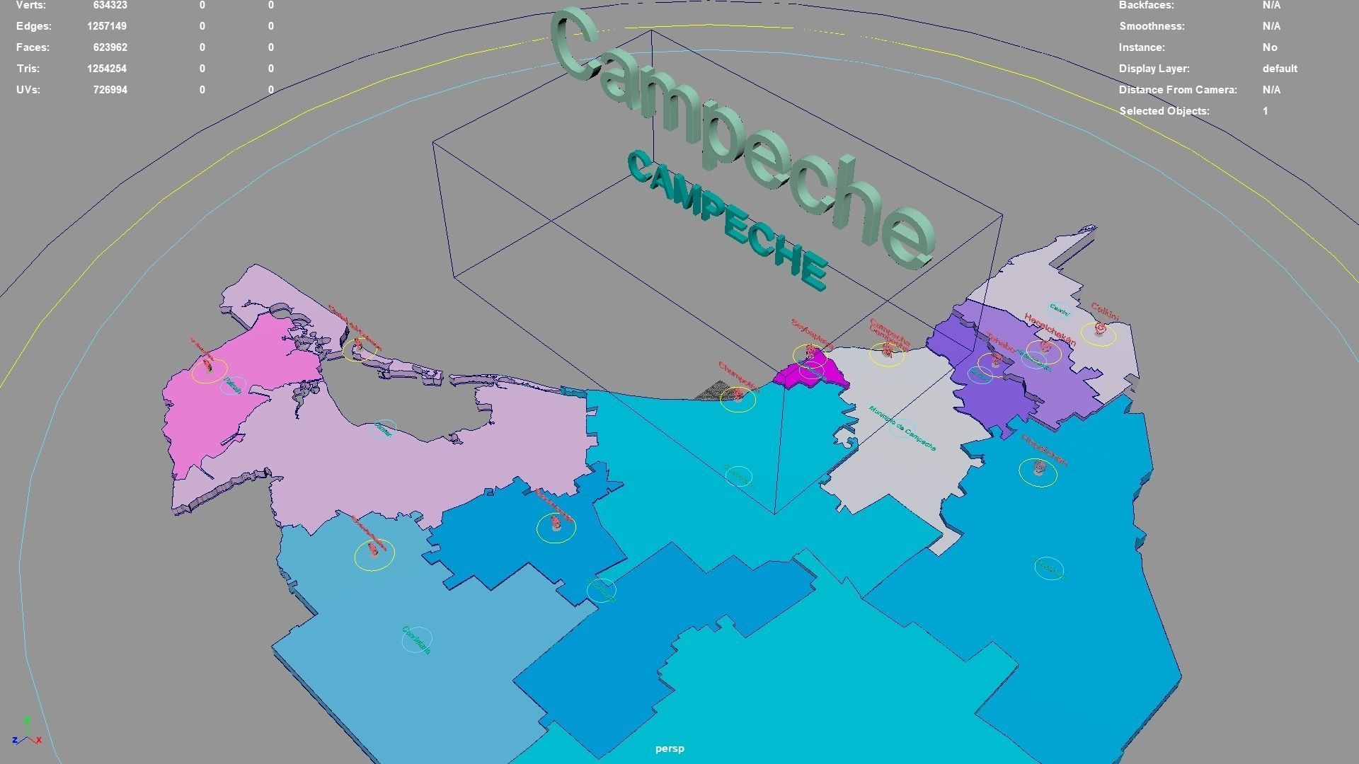 Campeche Mexico map region geography political geographic 3D model ...