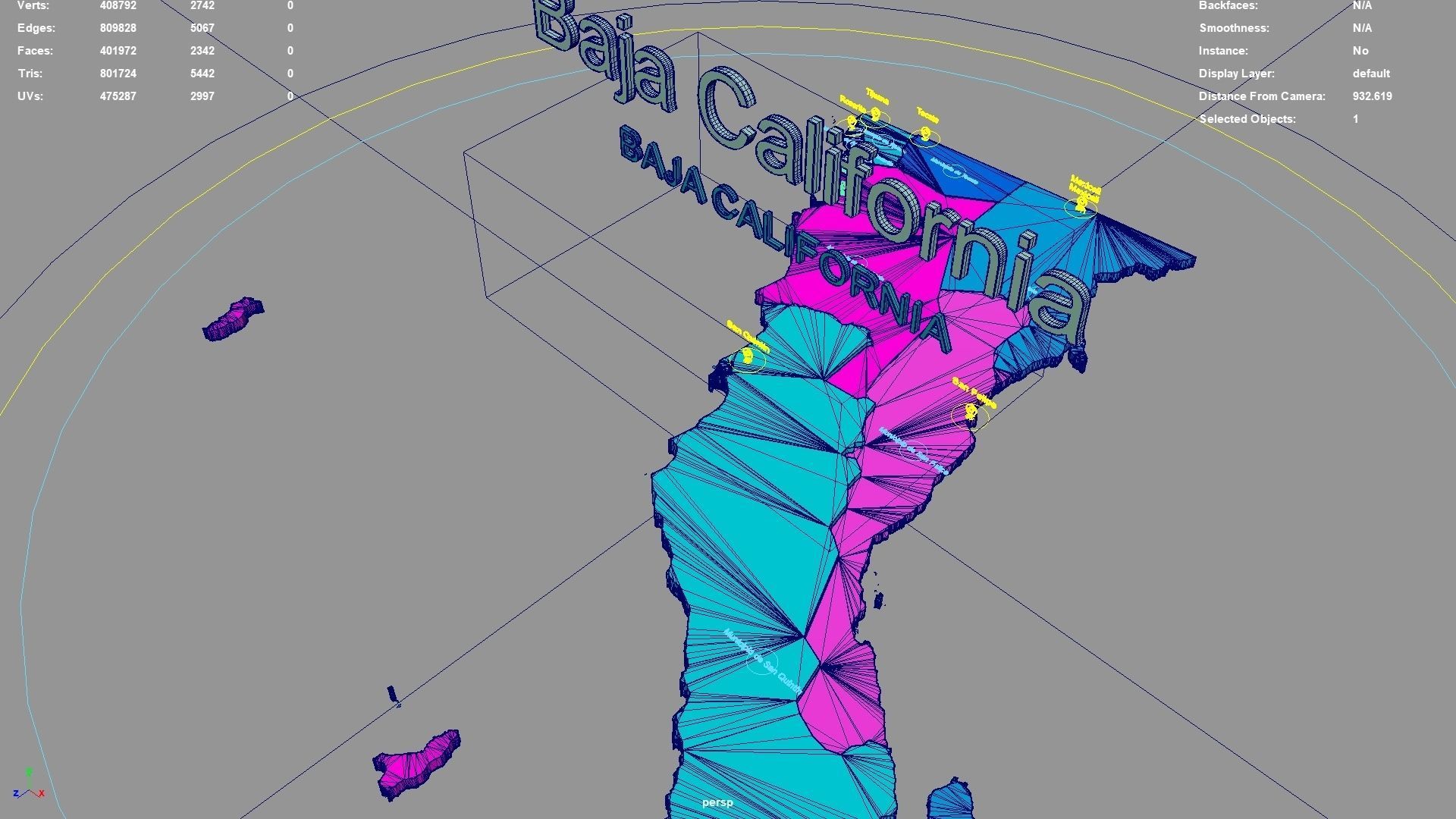 Baja California Mexico map region geography political 3D model rigged ...