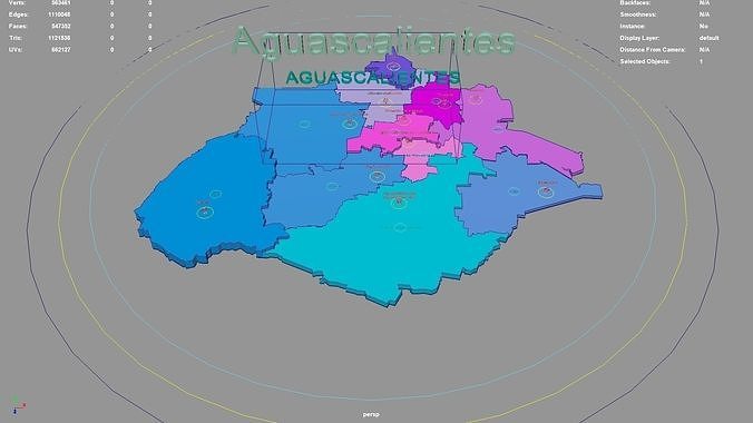 Aguascalientes Mexico map region geography political geographic 3D ...