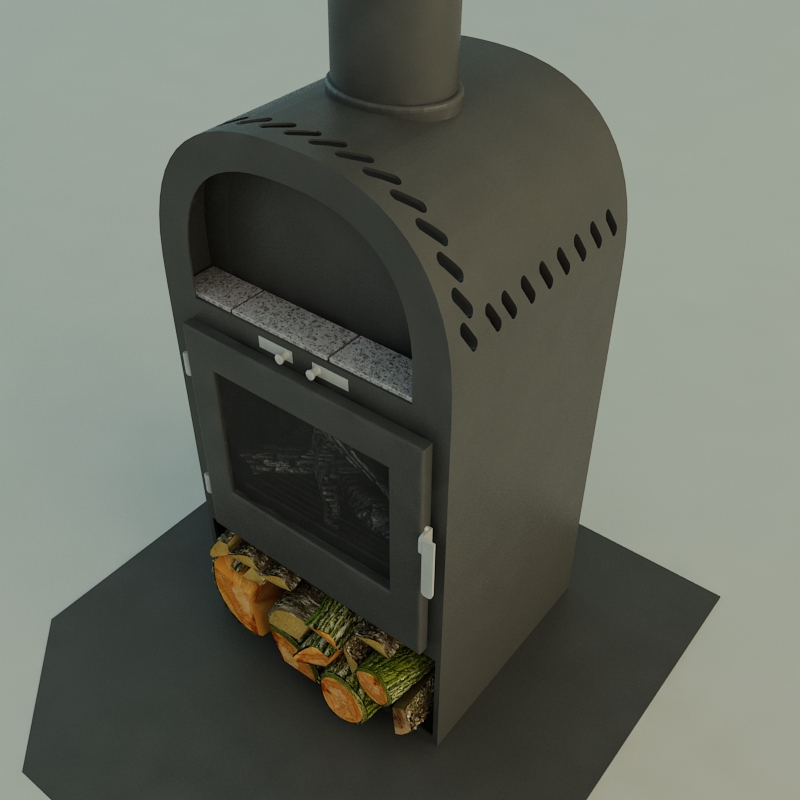 Fireplace wood burning stove with logs on top free 3D model | CGTrader