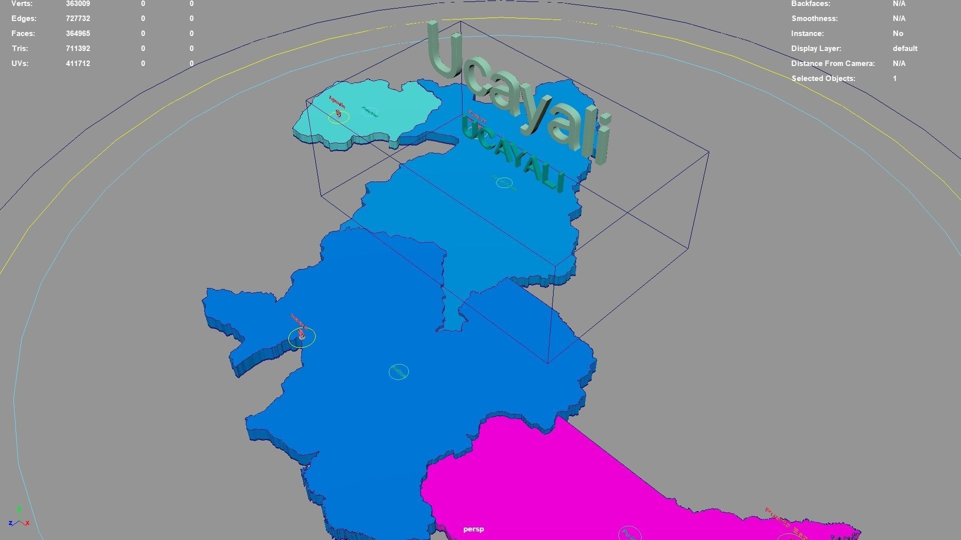 Ucayali Peru map region geography political geographic 3D model rigged ...