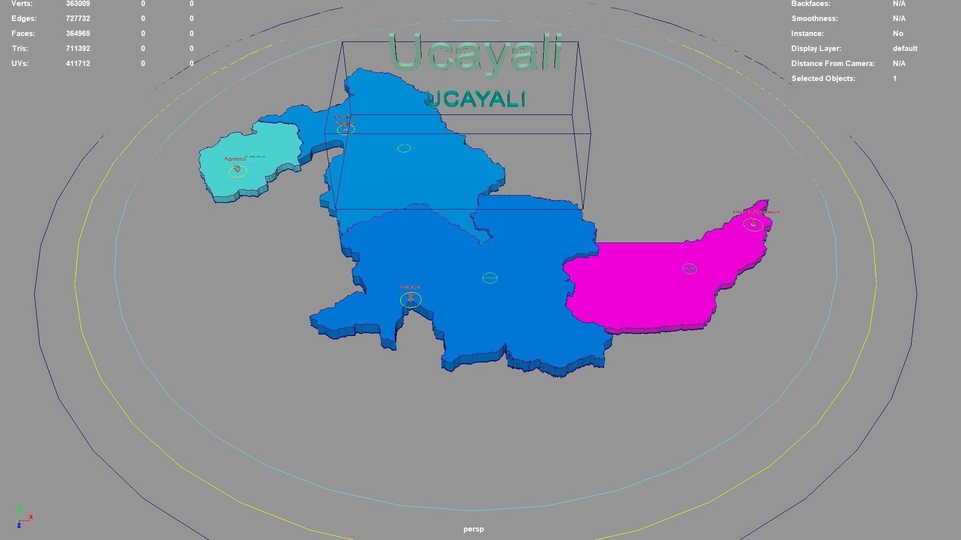 Ucayali Peru map region geography political geographic 3D model rigged ...