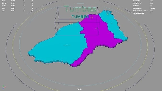 Tumbes Peru map region geography political geographic 3D model rigged ...