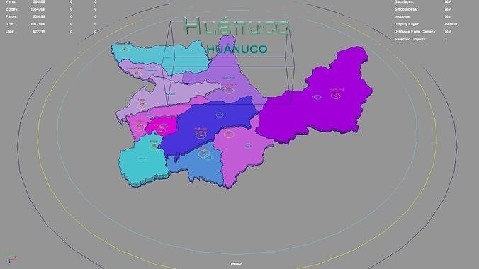 Huanuco Peru map region geography political geographic 3D model rigged ...