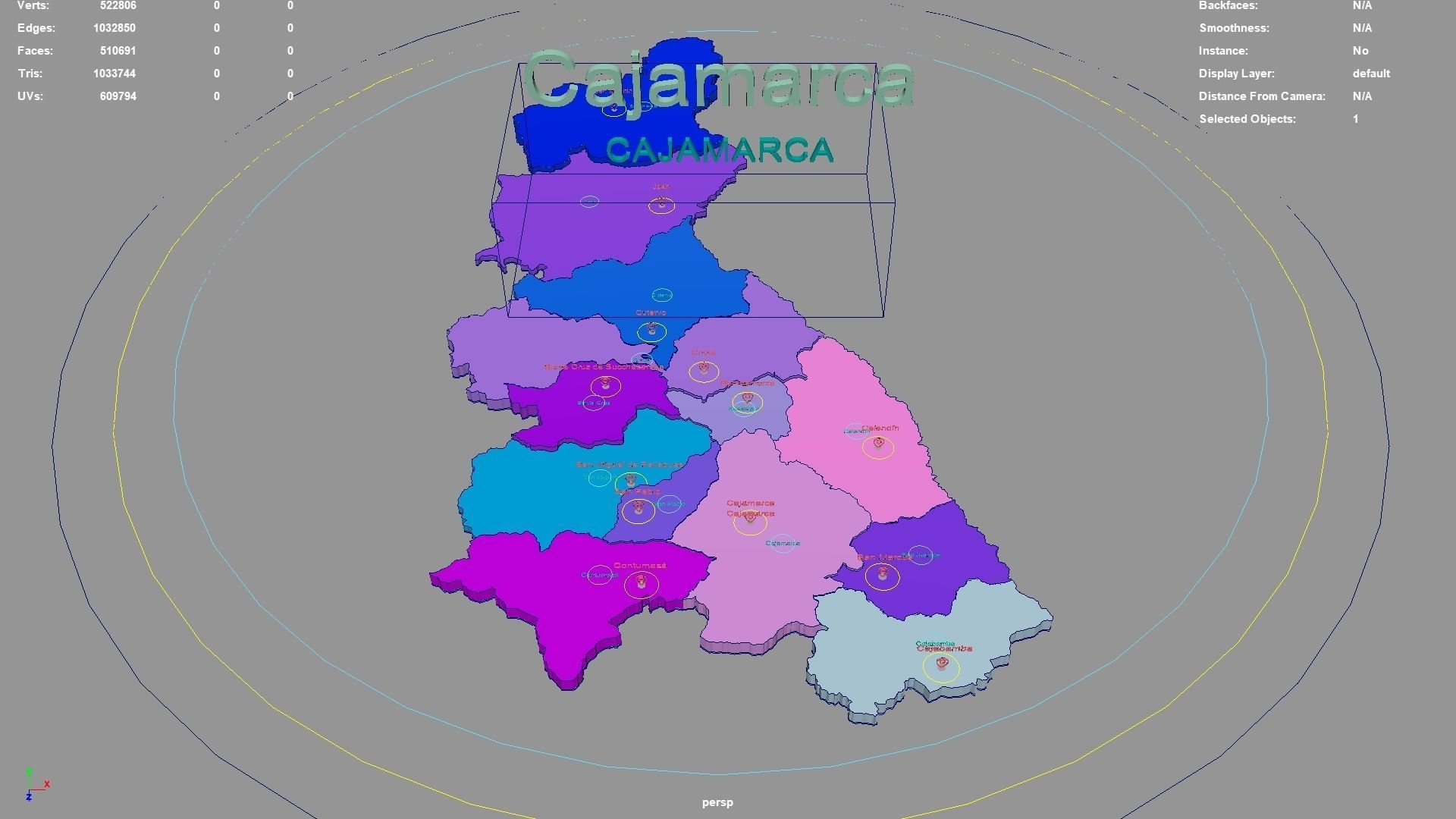 Cajamarca Peru map region geography political geographic 3D model ...