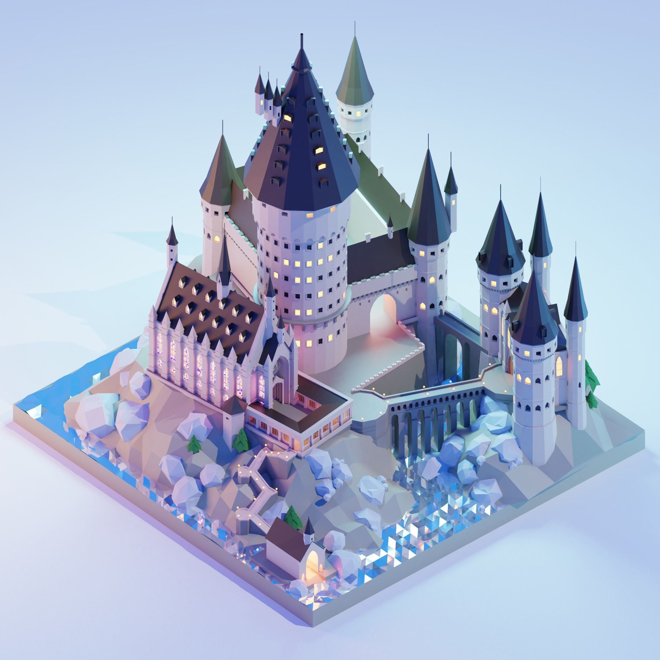 3D model Low poly Hogwarts VR / AR / low-poly | CGTrader