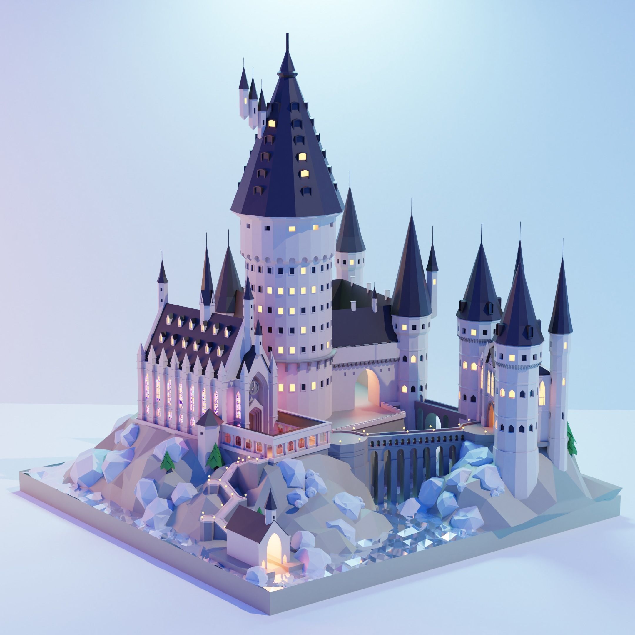 3D model Low poly Hogwarts VR / AR / low-poly | CGTrader