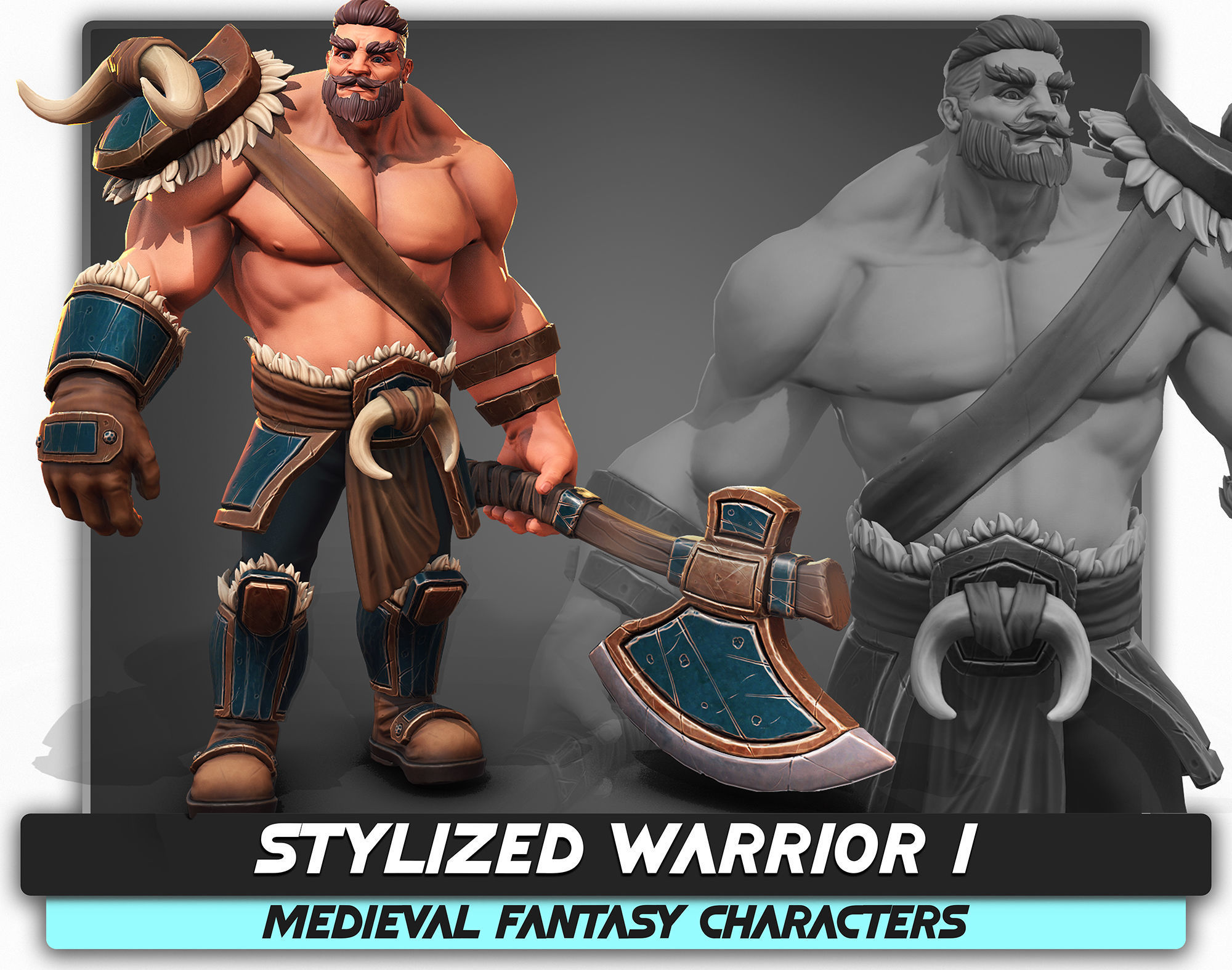 3D model Stylized Warrior 01 - Fantasy Character Axe Medieval Heroes ...