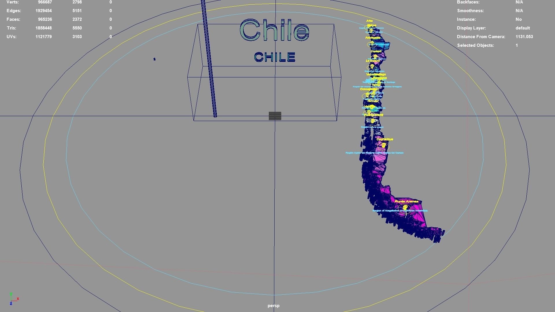 Chile map region geography political geographic administrative 3D model ...