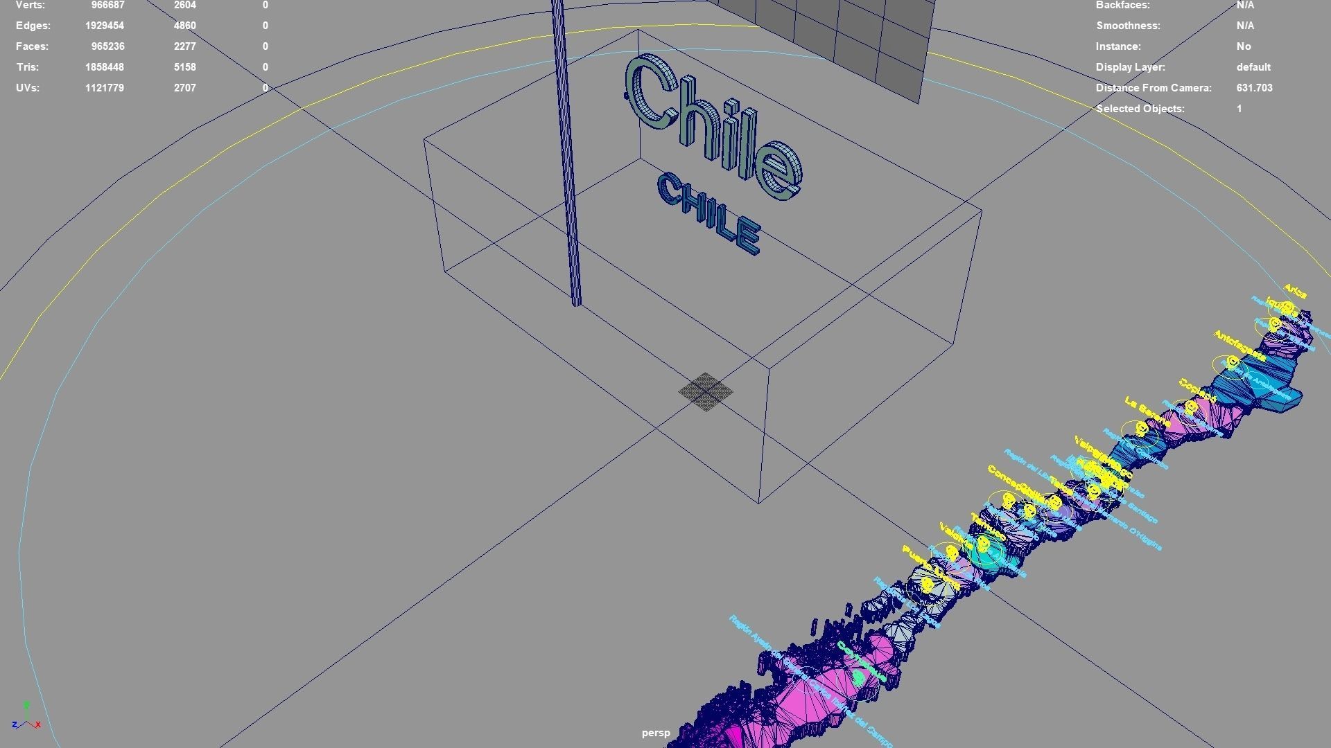 Chile map region geography political geographic administrative 3D model ...