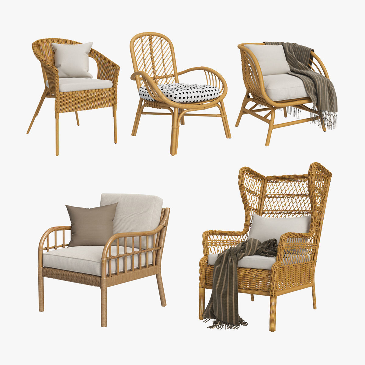 IKEA Rattan Armchair Collection 3D model | CGTrader