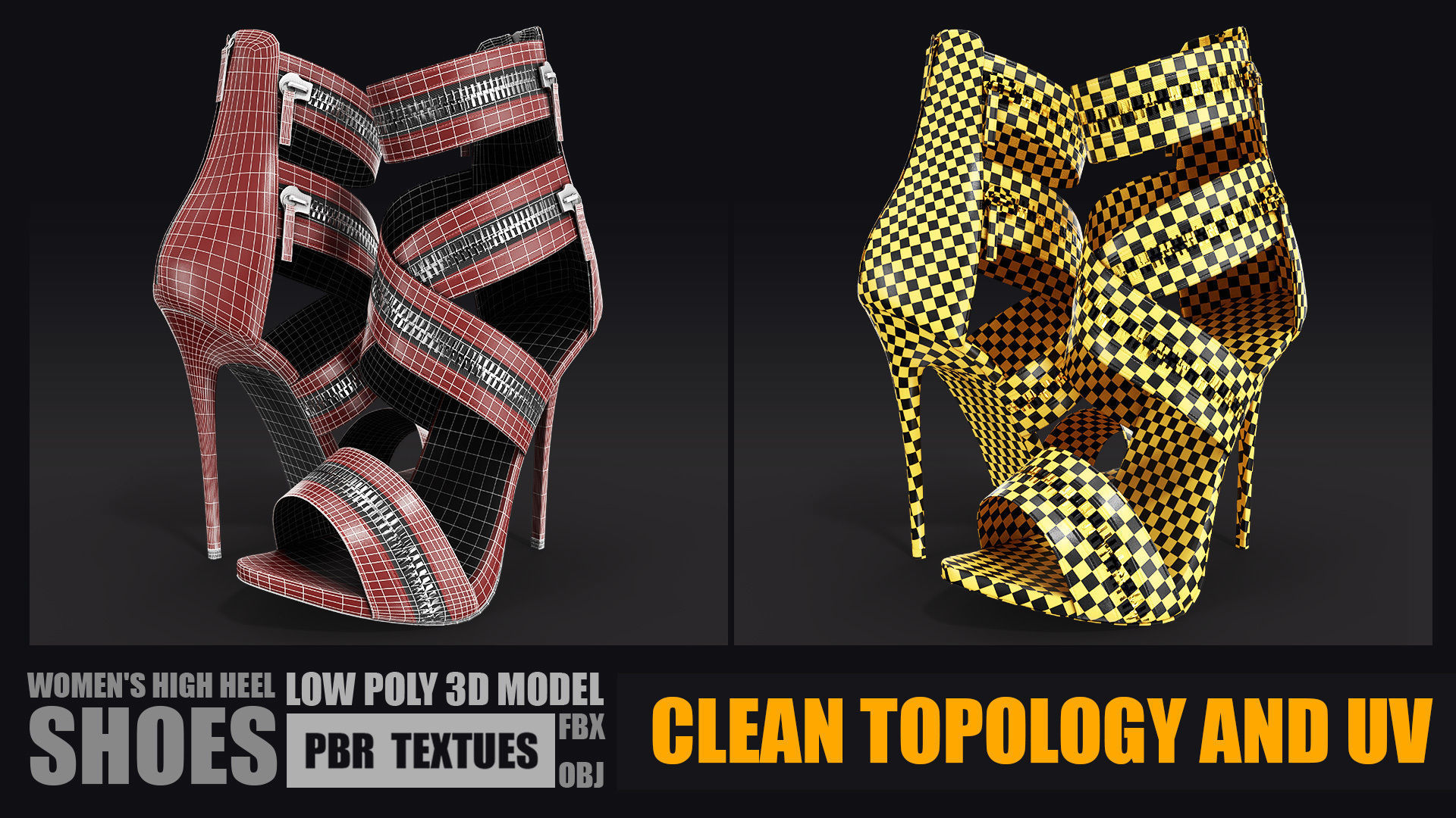 3D model Womens high heel shoes Low-poly 3D model PBR Textures VR / AR ...