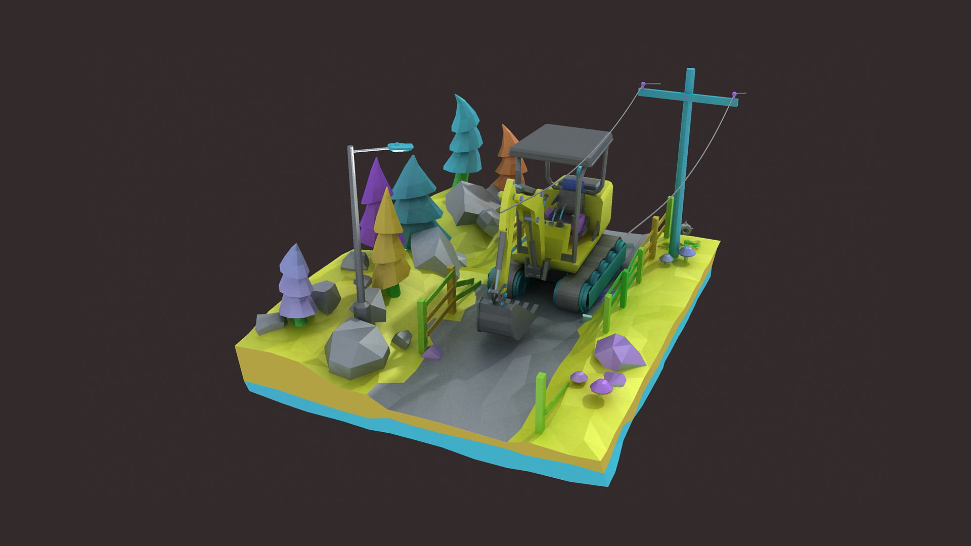 Cartoon diggers Low Poly Excavator 3D model | CGTrader