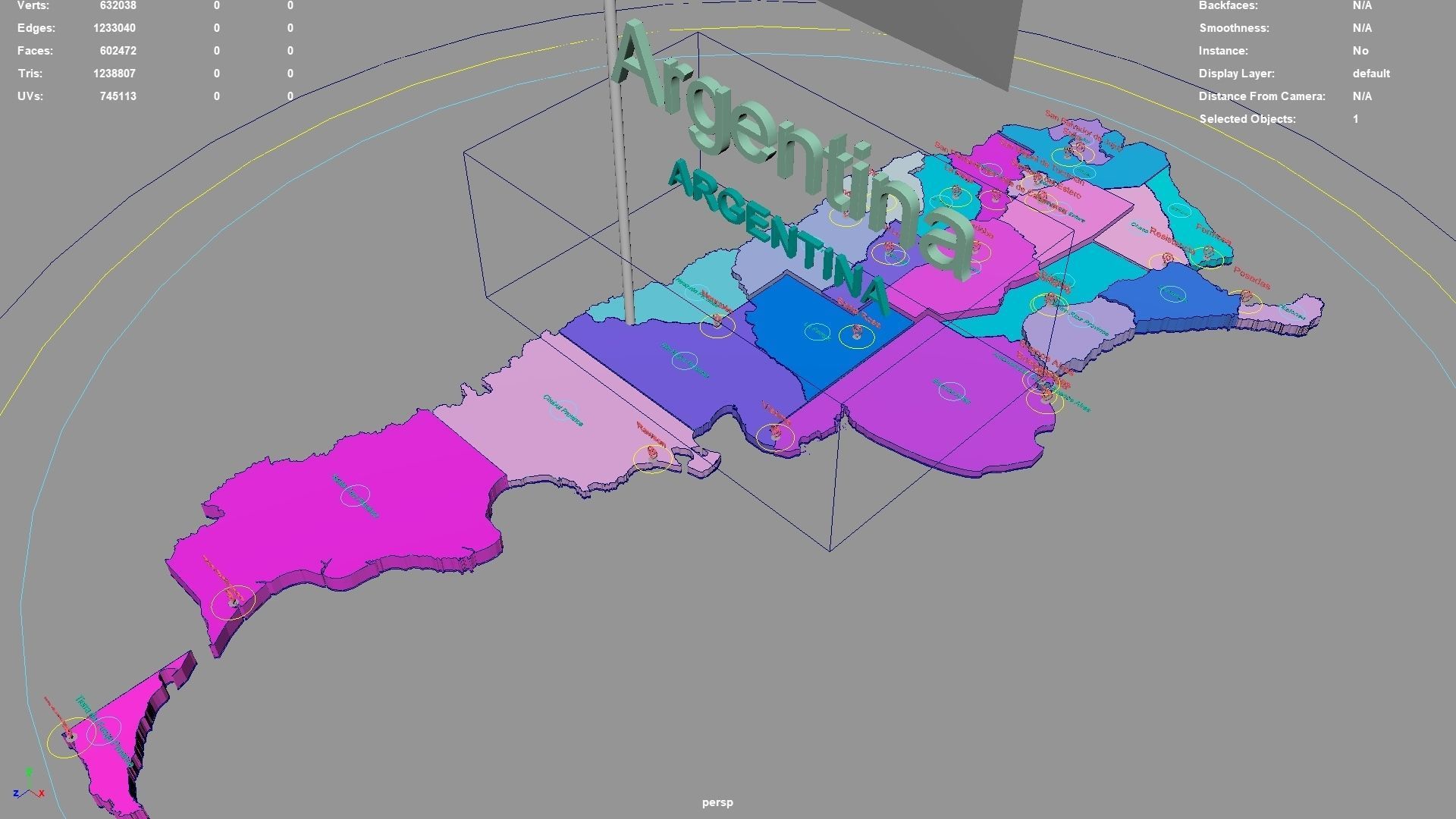 Argentina map region geography political geographic 3D model rigged ...