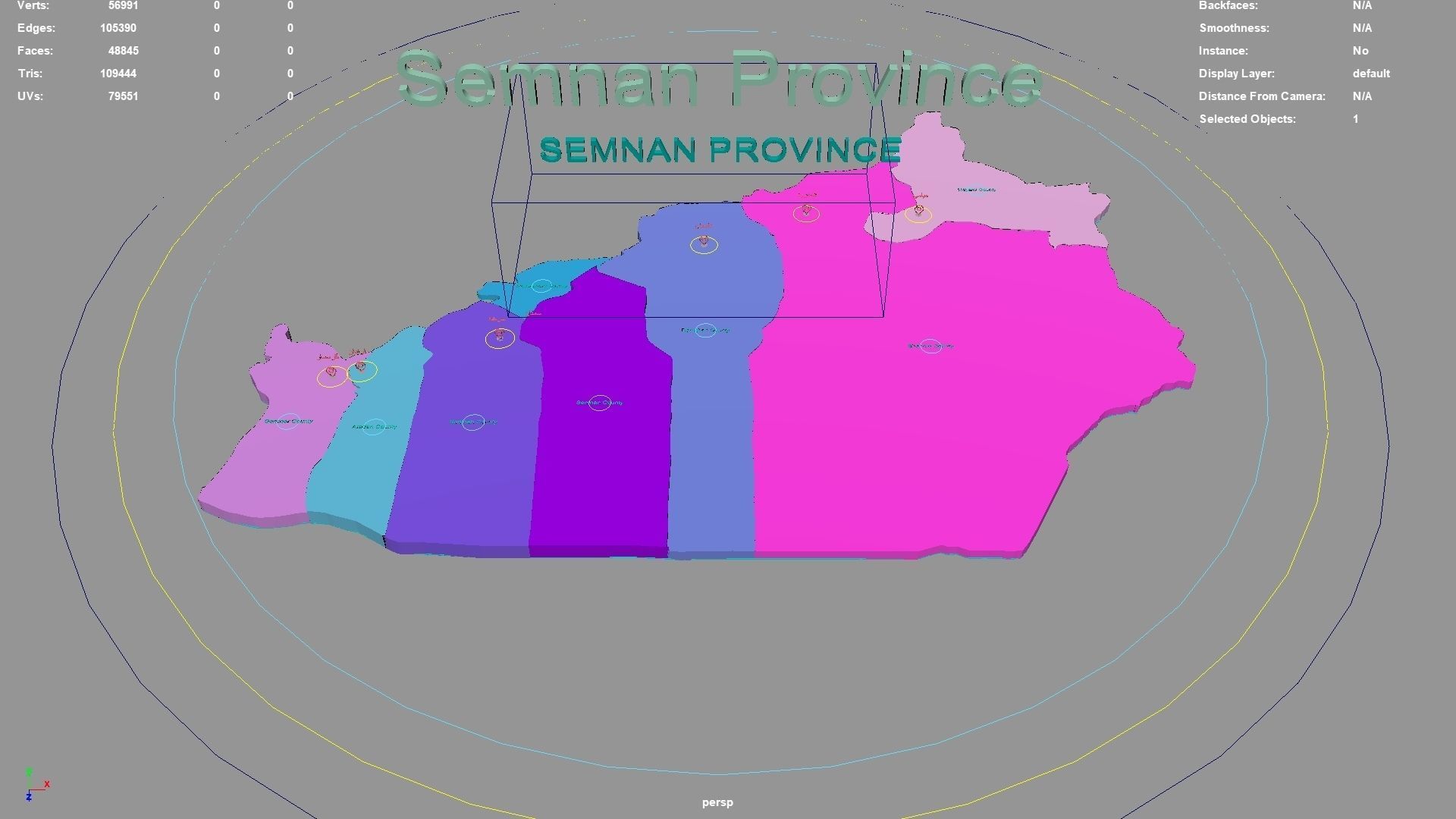 Semnan Province Iran map region geography political geographic 3D model ...