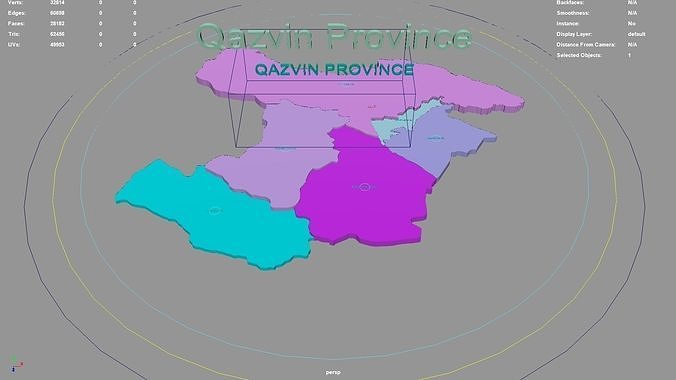 Qazvin Province Iran map region geography political geographic 3D model ...