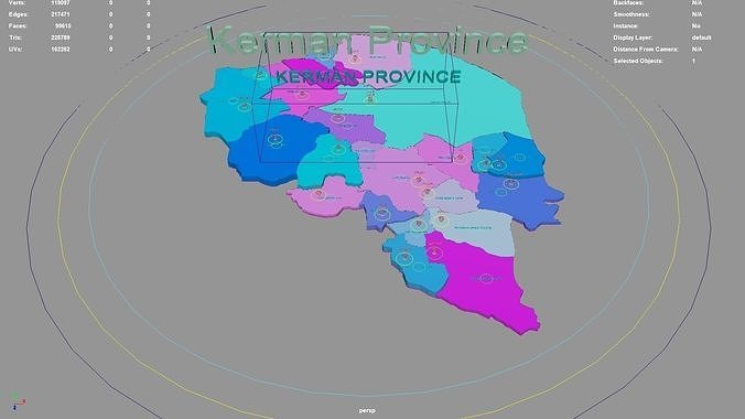 Kerman Province Iran map region geography political geographic 3D model ...