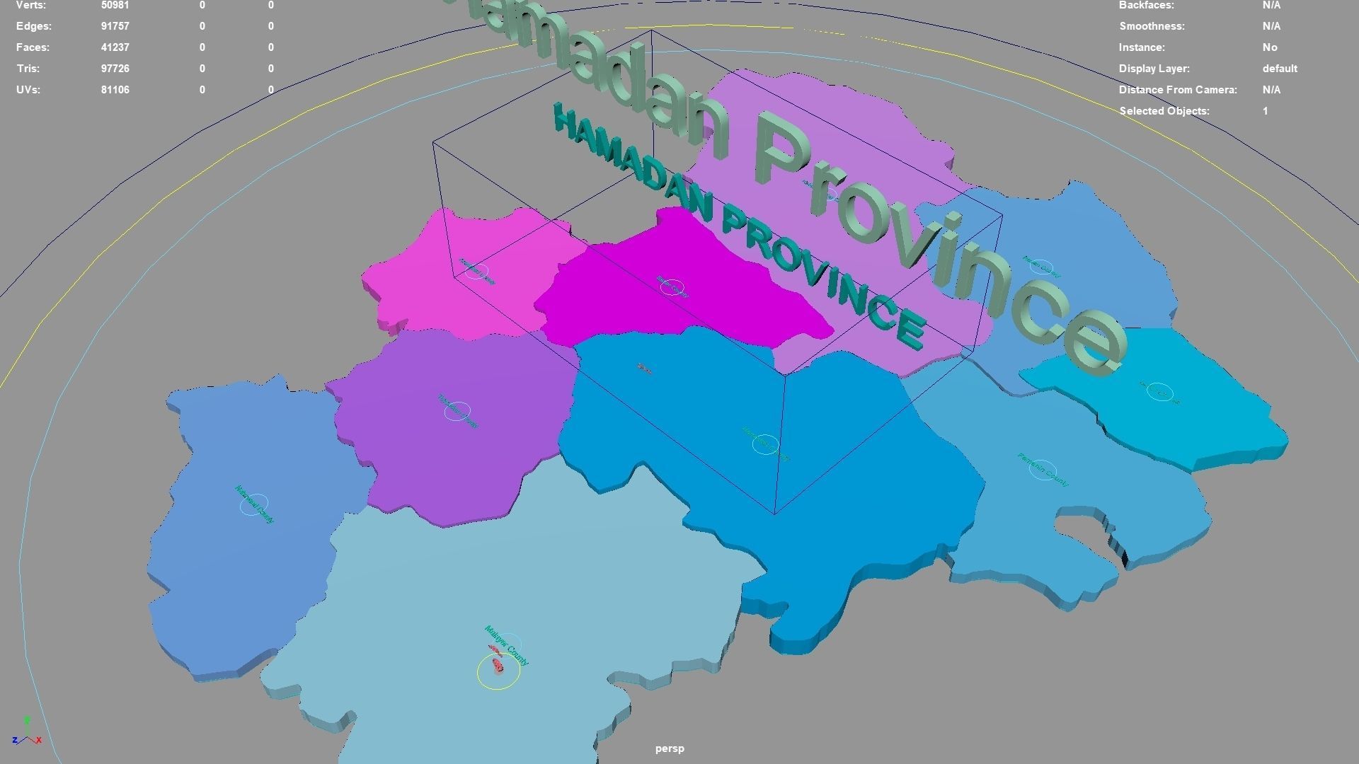 Hamadan Province Iran map region geography political geographic 3D ...