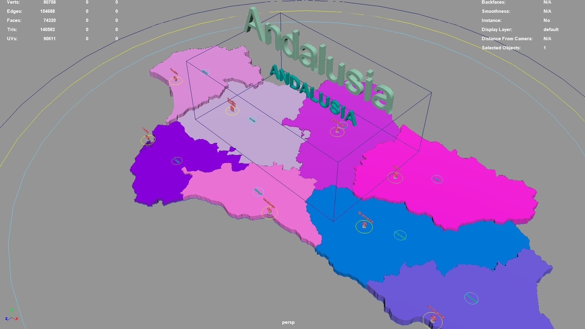 Andalusia Spain map region geography political geographic 3D model ...
