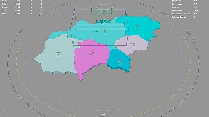 Usak Aegean Region Turkey map region geography political 3D model ...