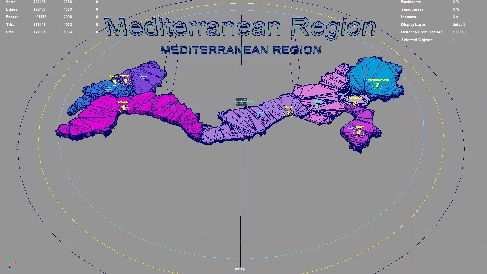 Mediterranean Region Turkey map region geography political 3D model ...