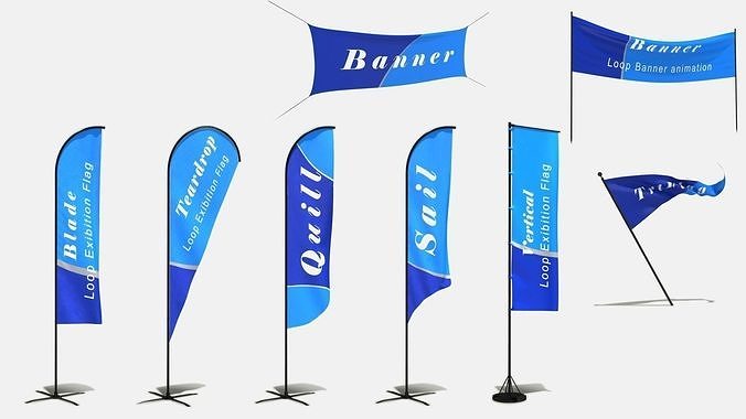 3D model Animated Flags and Banner 8 in1 VR / AR / low-poly | CGTrader