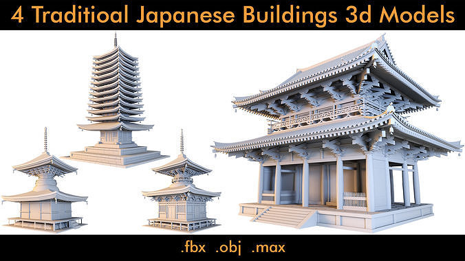 4 Traditioanl Japanese Buildings- 3d Model 3D model | CGTrader