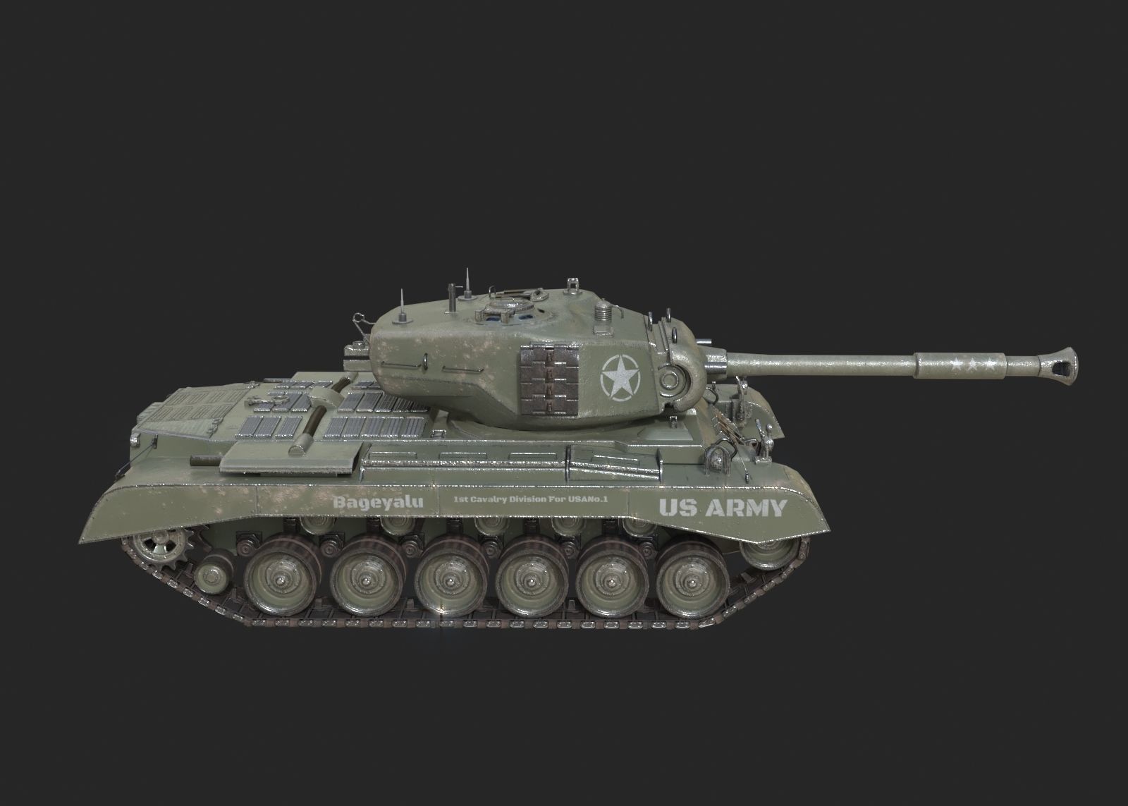 3D model USA Army M46 Patton medium tank in Korean War VR / AR / low ...