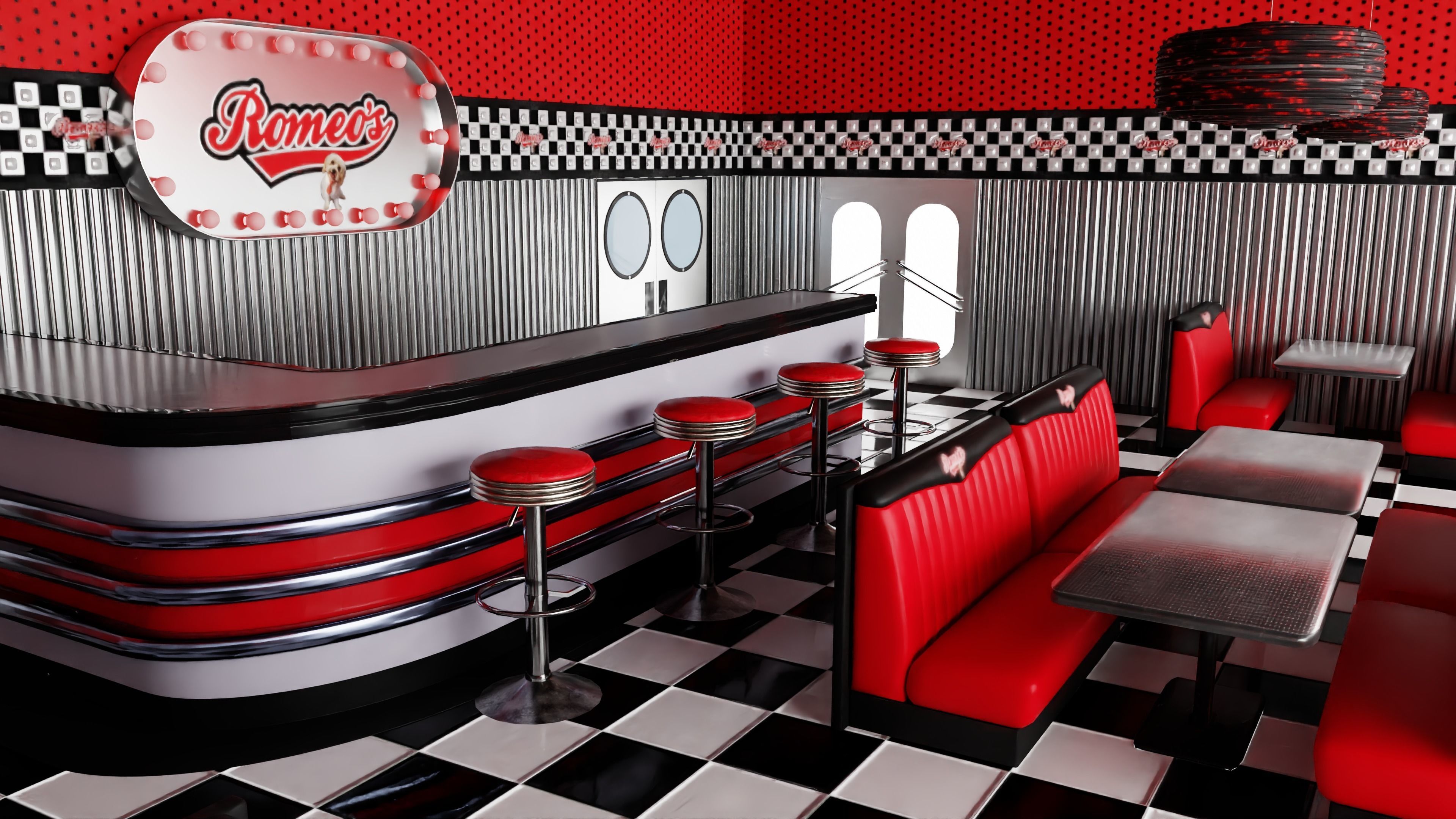 American 80s Diner Interior free 3D model | CGTrader