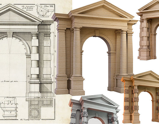 Tuscan Rusticated Gate and Porch Tuscan column on Gibbs 3D model | CGTrader