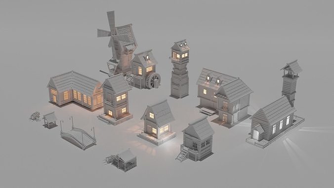 Medieval Village Set 3D model 3D printable | CGTrader