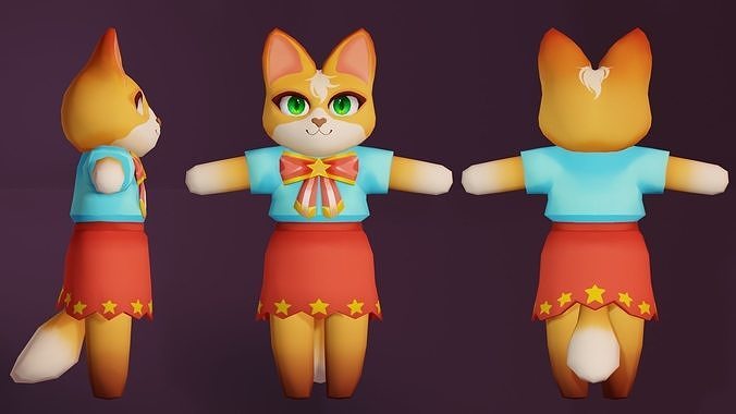 3D model Cute fox model in dress VR / AR / low-poly | CGTrader