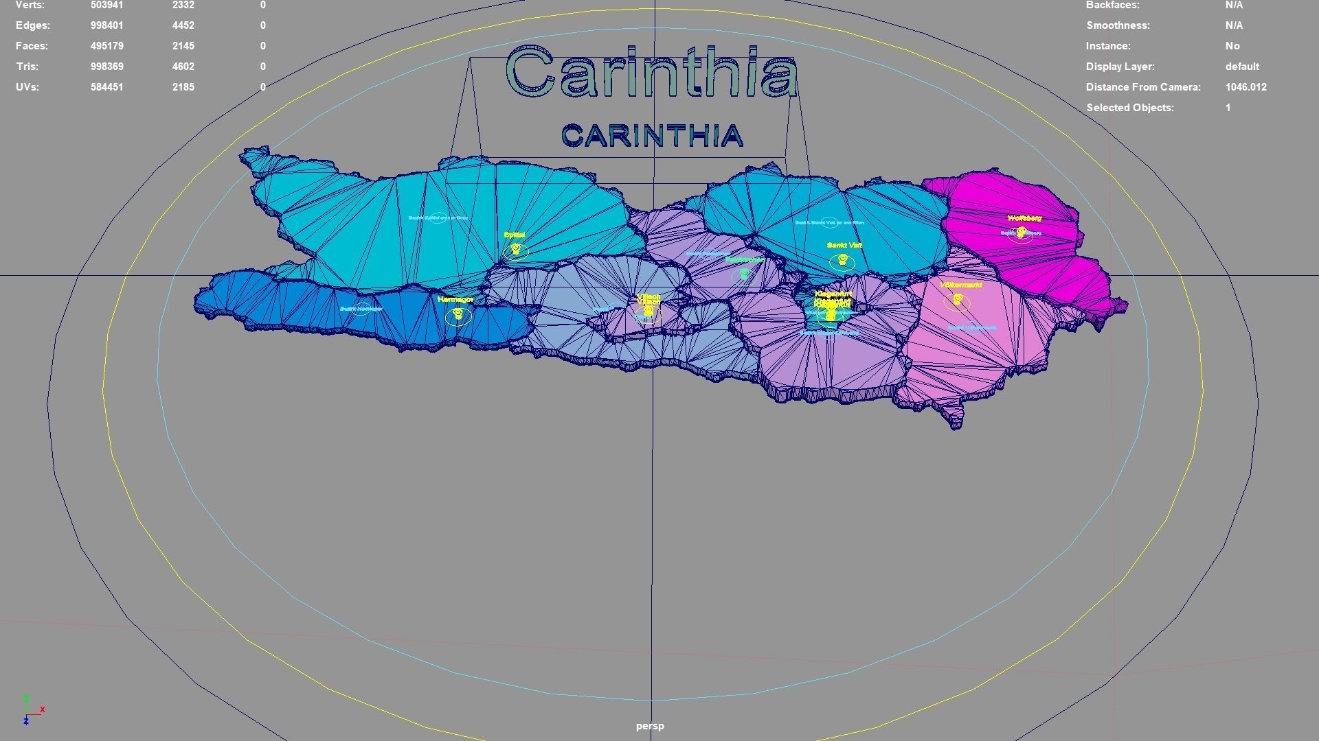 Carinthia Austria map region geography political geographic 3D model ...