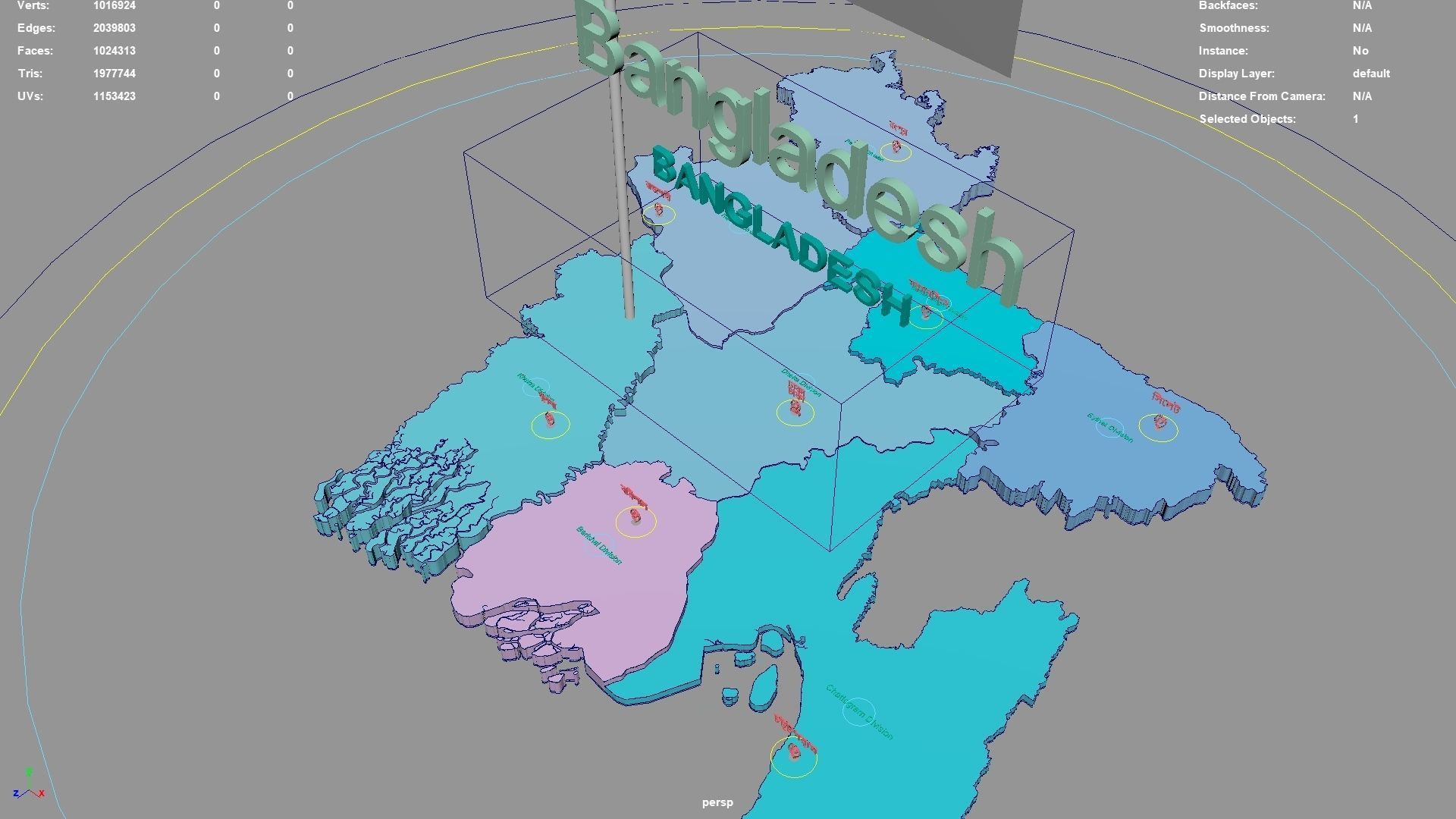 Bangladesh map region geography political geographic 3D model rigged ...