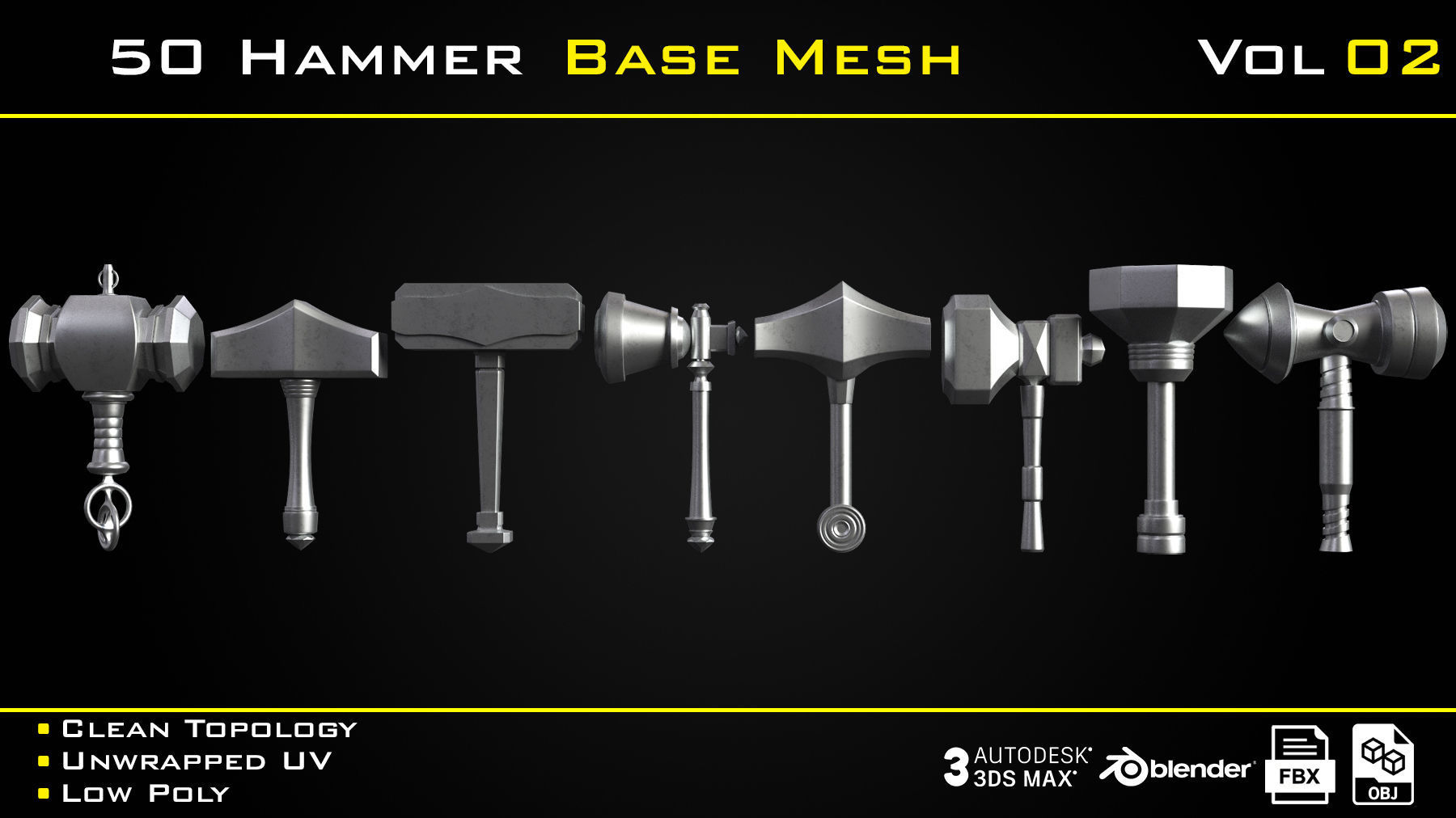 3D model 50 Hammer BASE MESH - VOL 02 Game Ready VR / AR / low-poly ...