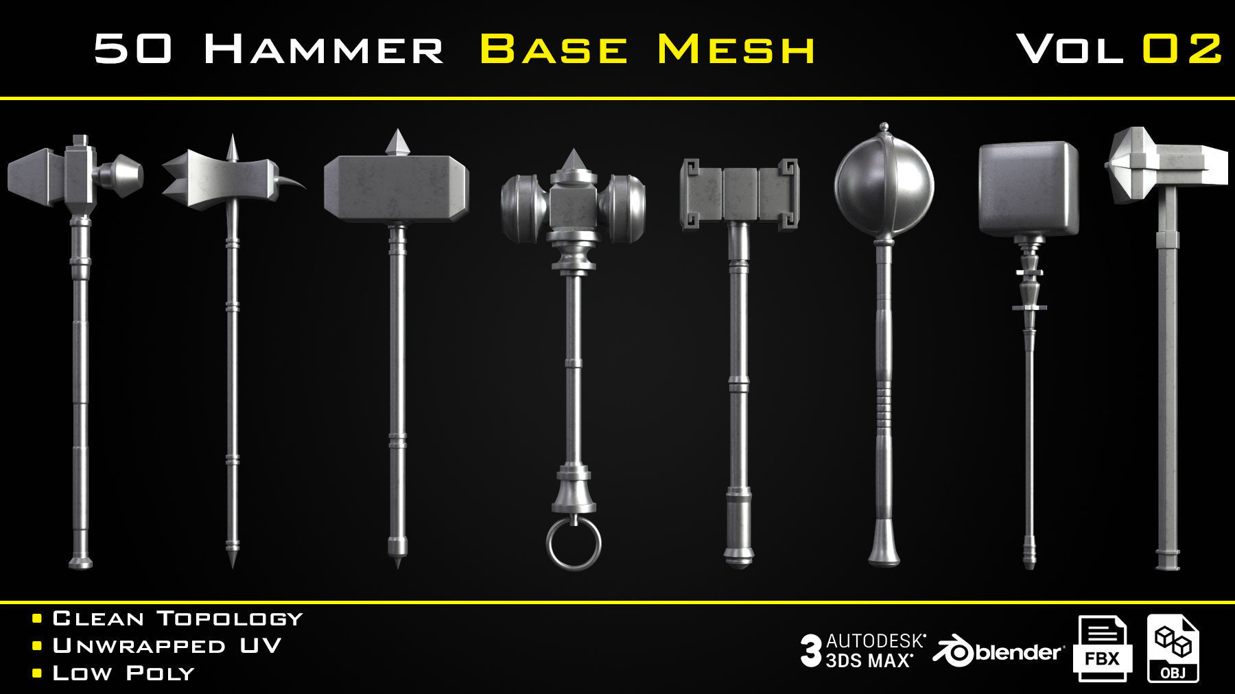3D model 50 Hammer BASE MESH - VOL 02 Game Ready VR / AR / low-poly ...