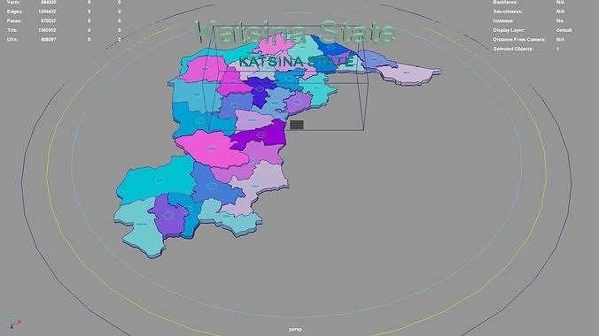 Katsina State Nigeria map region geography political geographic 3D ...