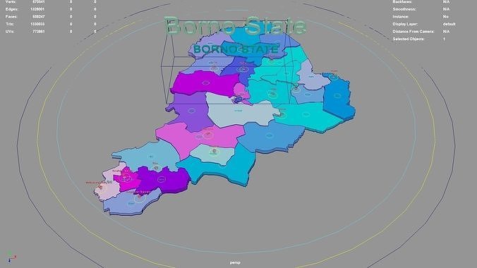 Borno State Nigeria map region geography political geographic 3D model ...
