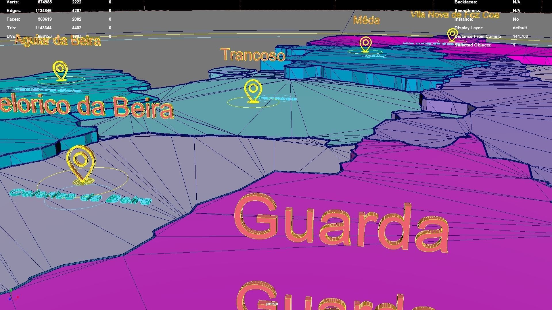Guarda Portugal map region geography political geographic 3D model ...