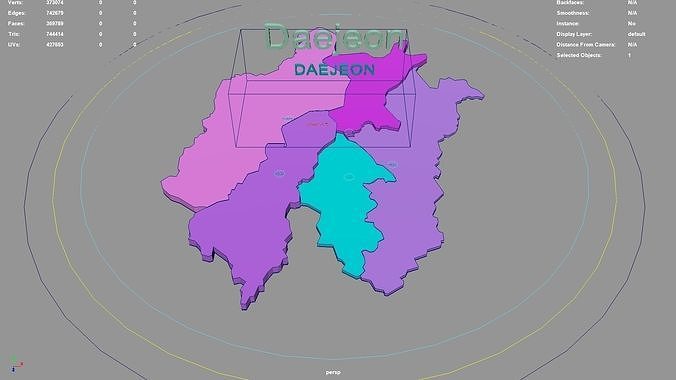 Daejeon South Korea map region geography political geographic 3D model ...
