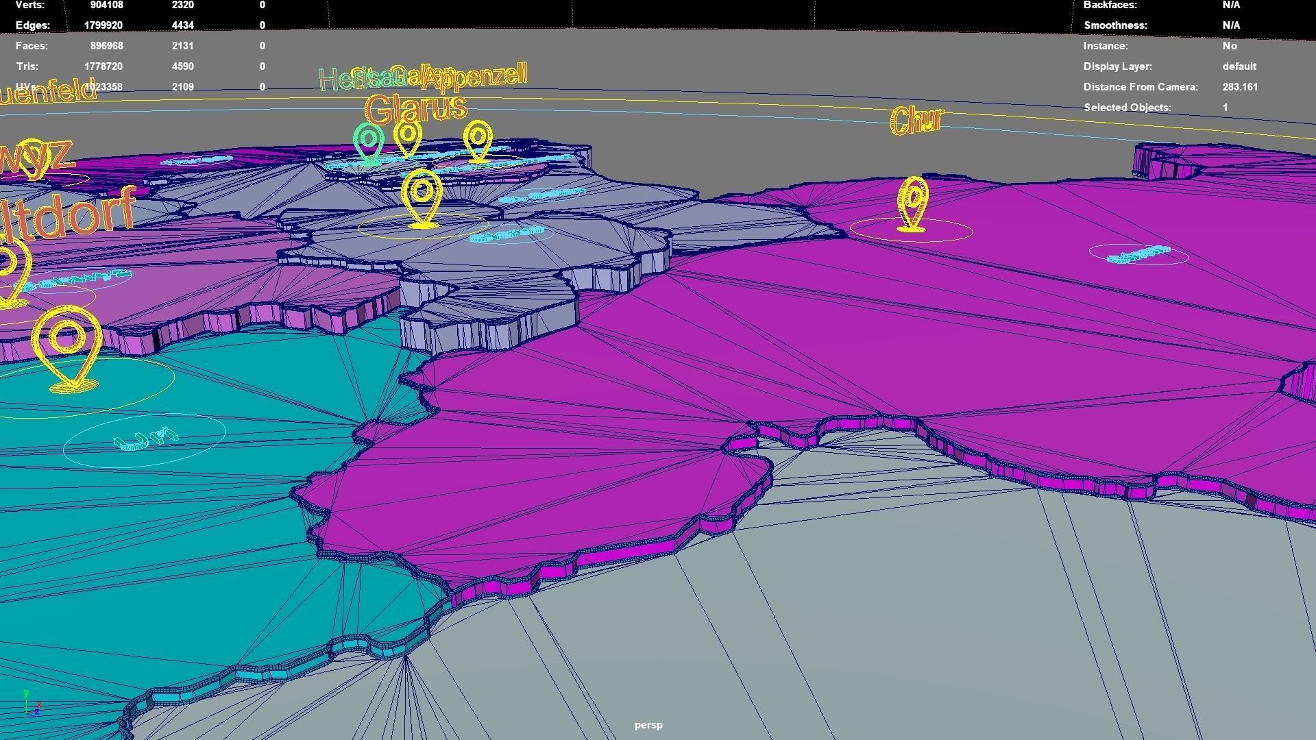 Switzerland map region geography political geographic 3D model rigged ...