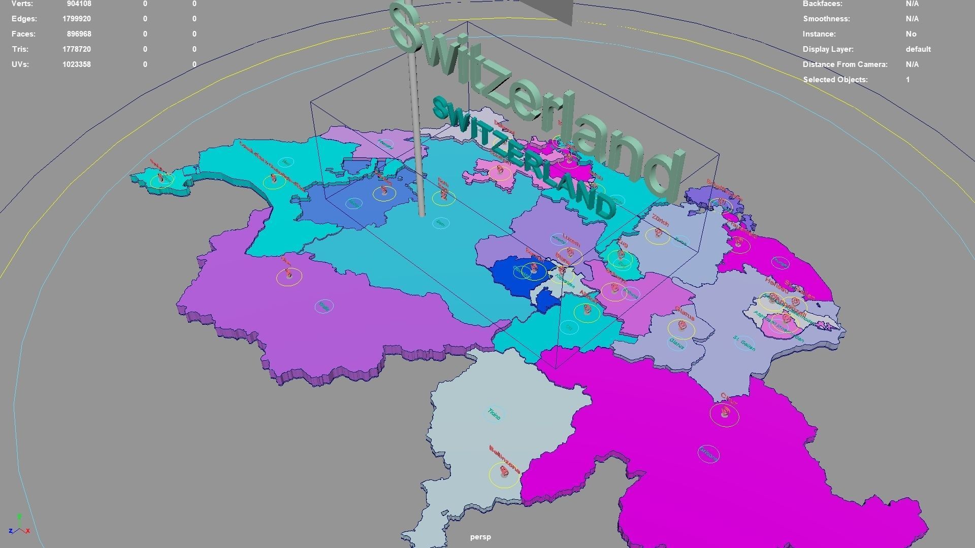 Switzerland map region geography political geographic 3D model rigged ...