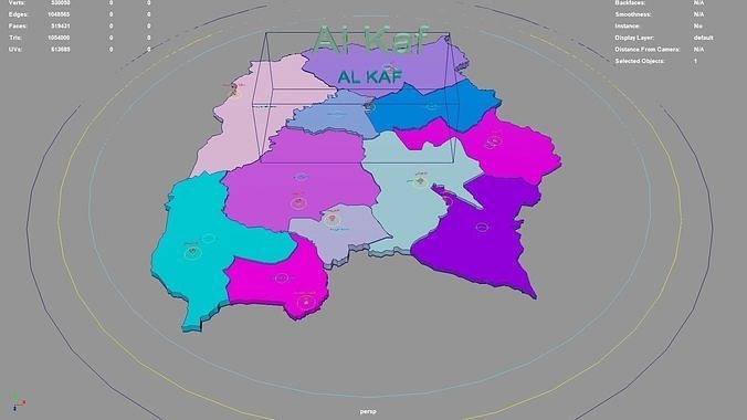 Al Kaf Tunisia map region geography political geographic 3D model ...
