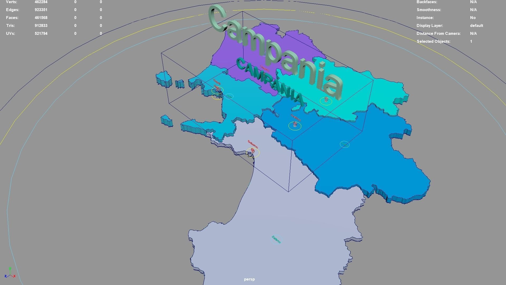 Campania Italy map region geography political geographic 3D model ...