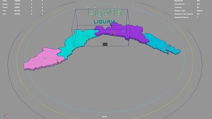 Liguria Italy map region geography political geographic 3D model rigged ...