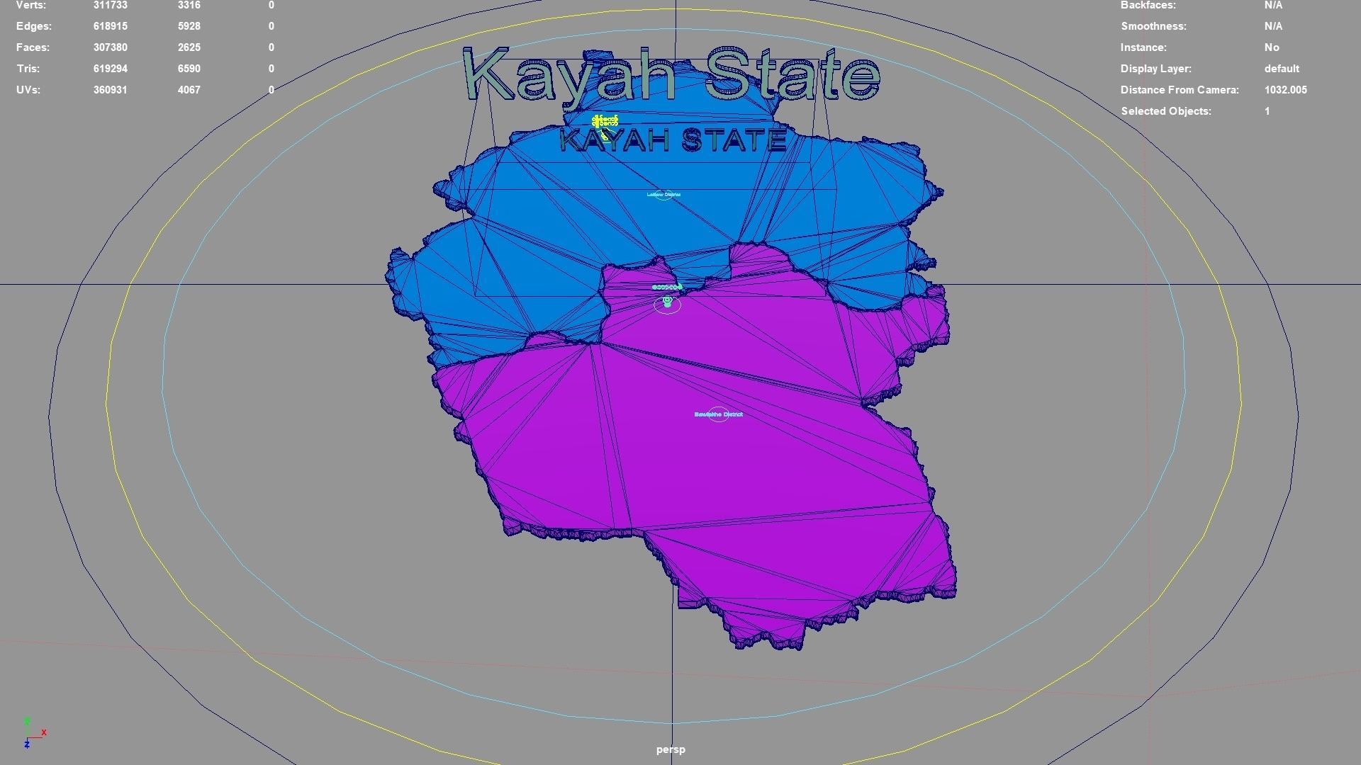 Kayah State Myanmar map region geography political geographic 3D model ...
