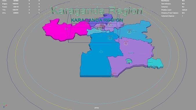 Karaganda Region Kazakhstan map region geography political 3D model ...