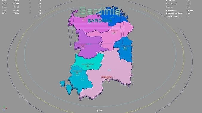 Sardinia Italy map region geography political geographic 3D model ...
